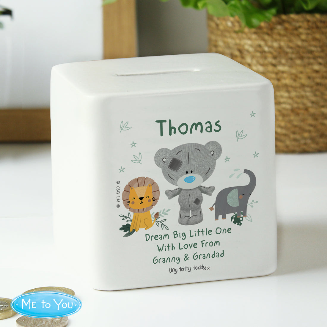 Personalised Tiny Tatty Teddy Jungle Animals Money Box – Mother Nature